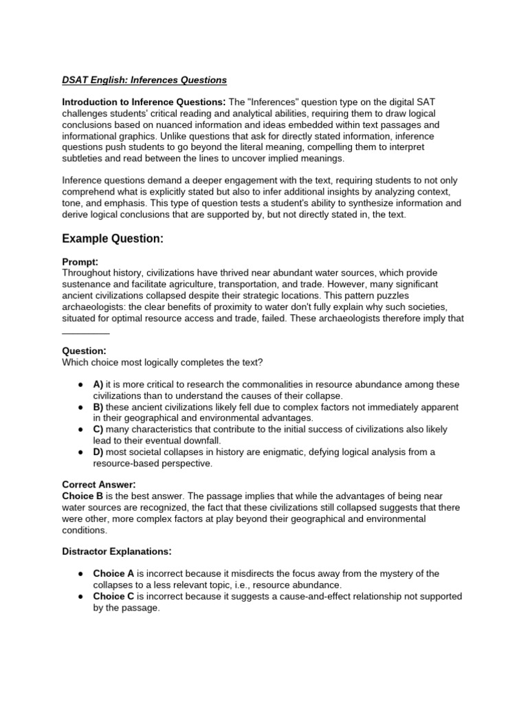 DSAT English_ Inferences Questions | PDF