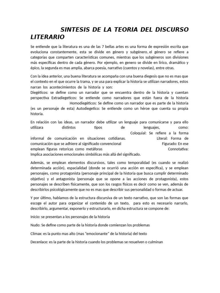 Sintesis de La Teoria Del Discurso Literario | PDF