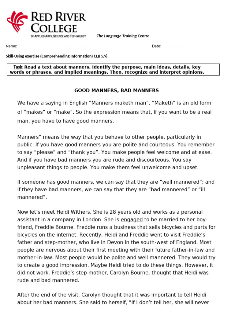 3 - Reading IA - Good Manners, Bad Manners | PDF