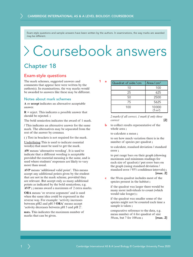 Exam Style Answers 18 Asal Biology CB | PDF