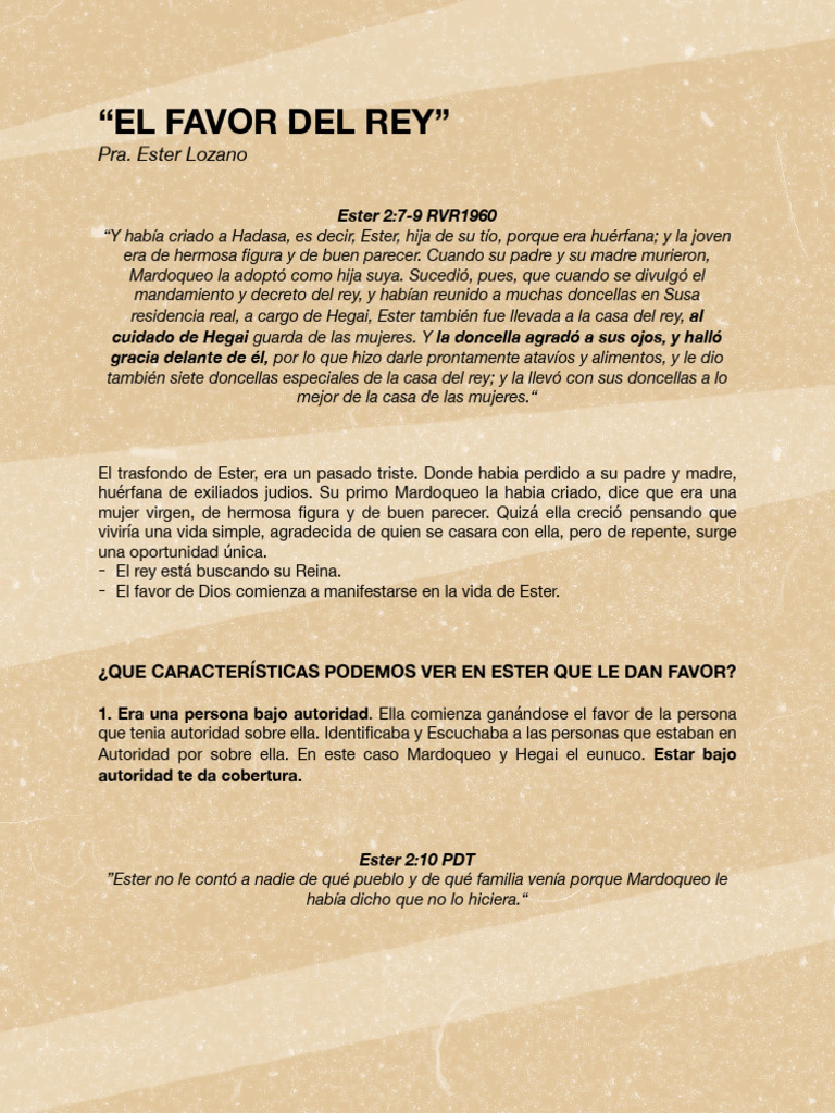 El Favor Del Rey - Pra. Ester Lozano | PDF