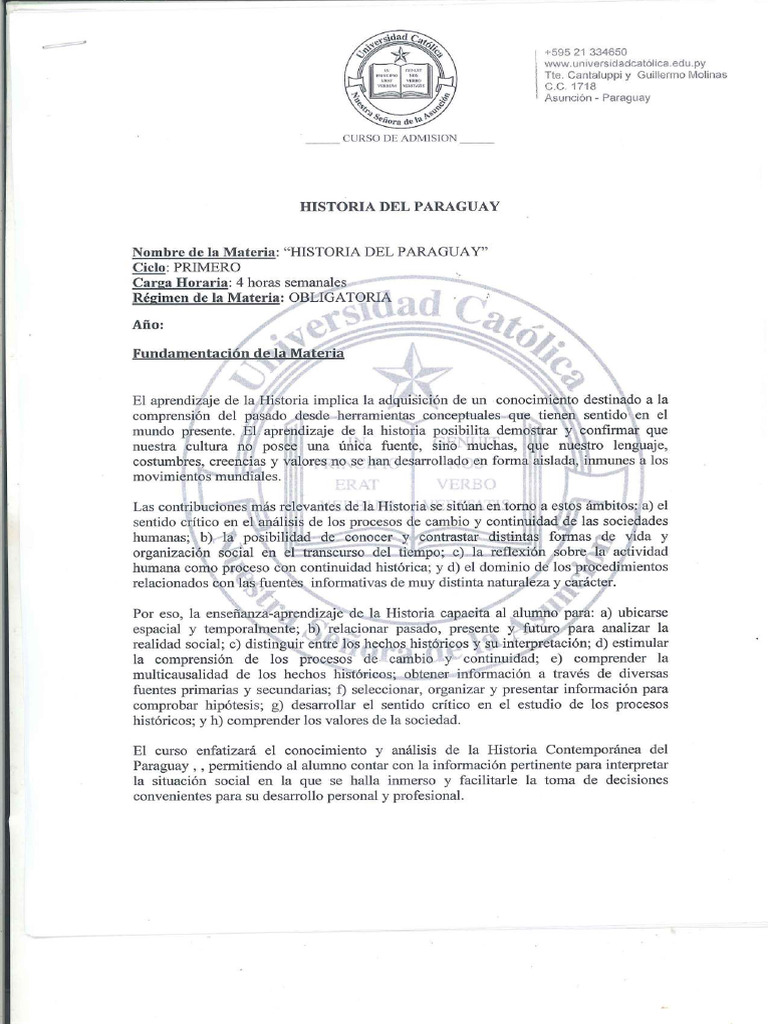 Programa Historia Del Paraguay Admisión Compressed Pdf