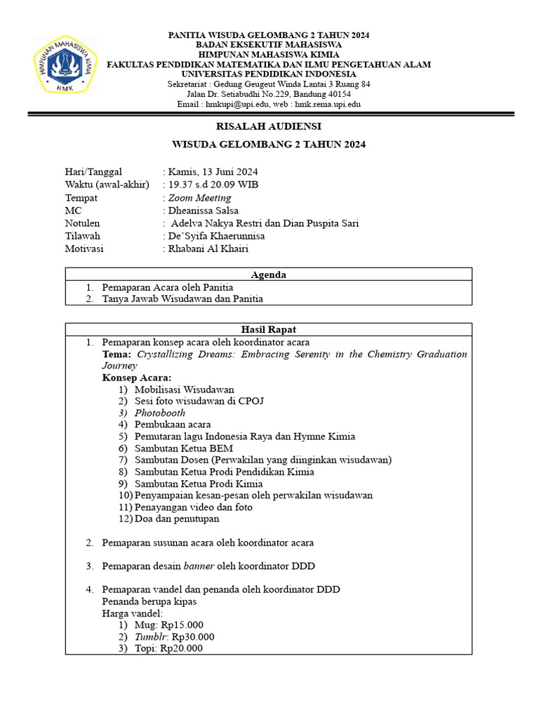 Notulensi Audiensi Wisuda Gelombang 2 Tahun 2024 | PDF