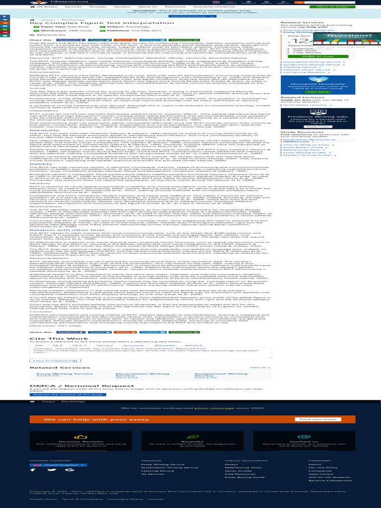 Rey Complex Figure Test Interpretation | PDF