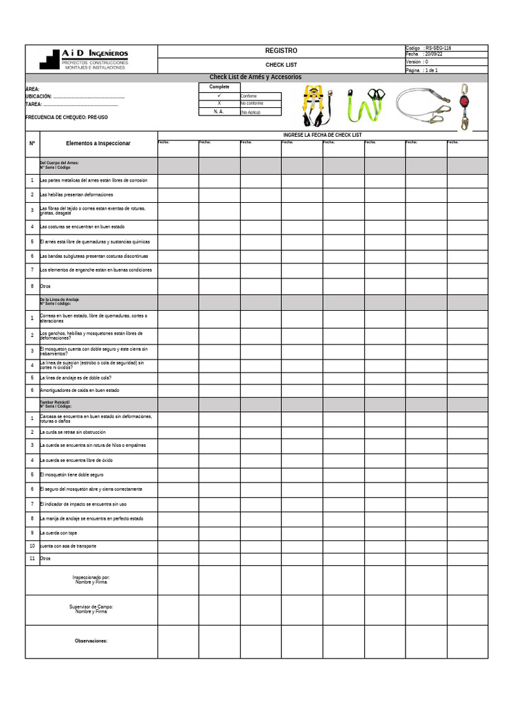 Check List de Arnés y Accesorios | PDF