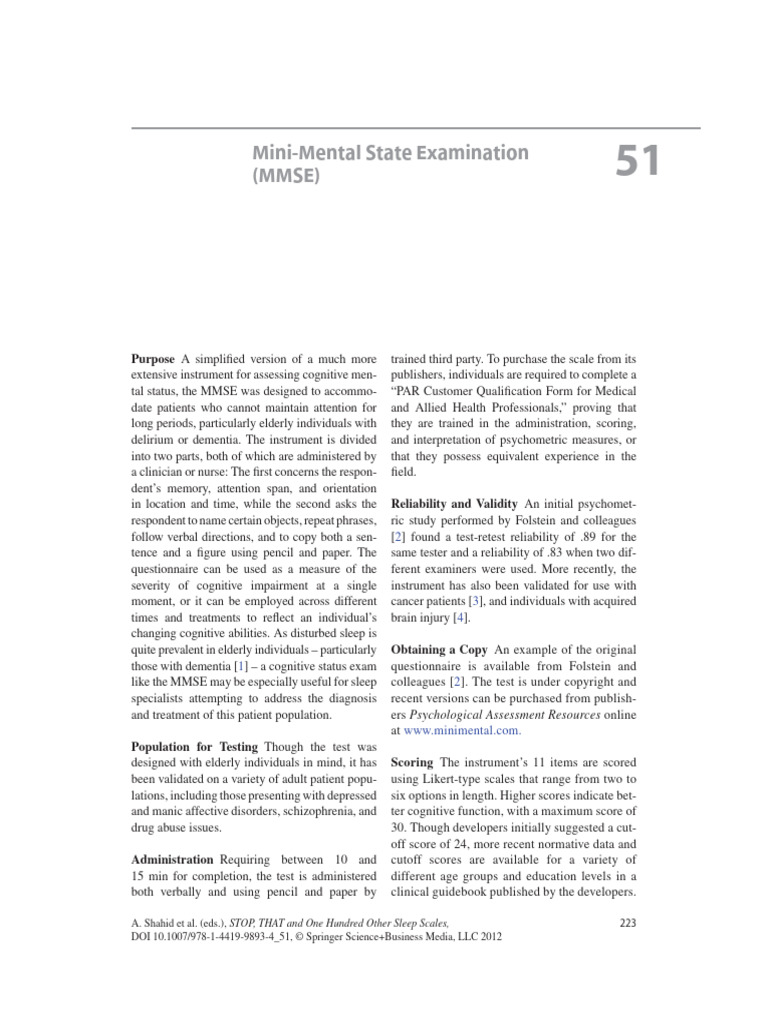 Mini-Mental State Examination (MMSE) | PDF