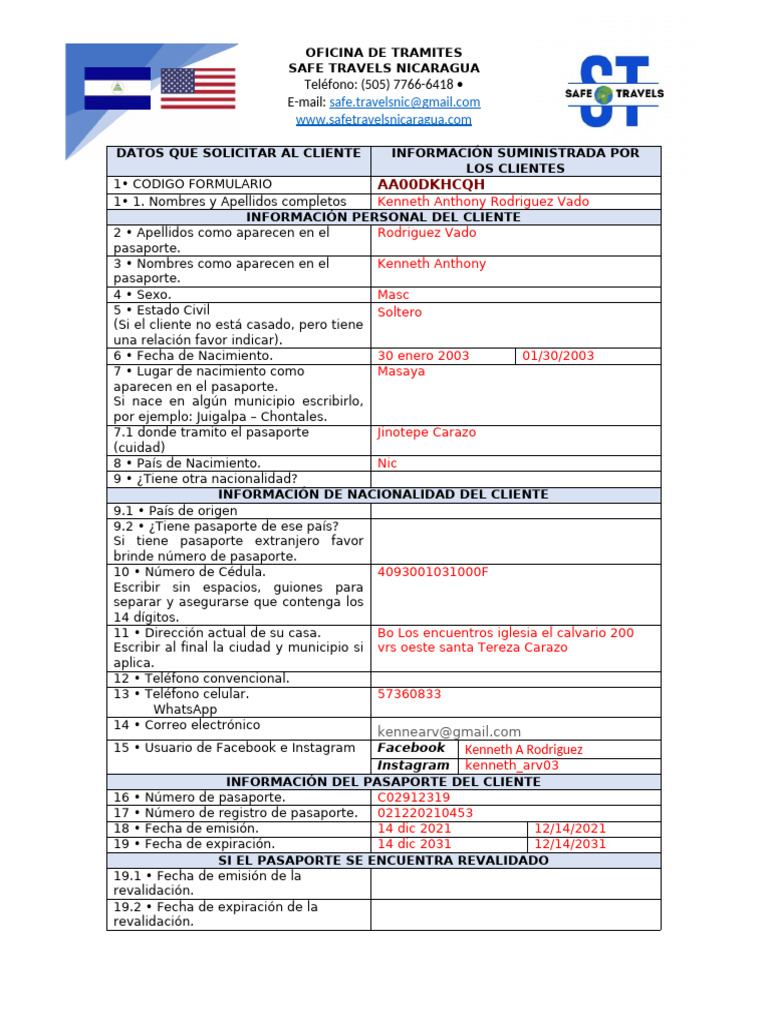 FORMULARIO Kenneth Anthony Rodriguez Vado | PDF