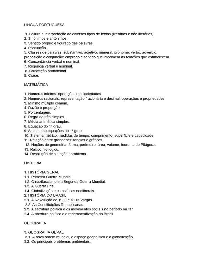 Assuntos Da Prova Da Policia de São Paulo | PDF