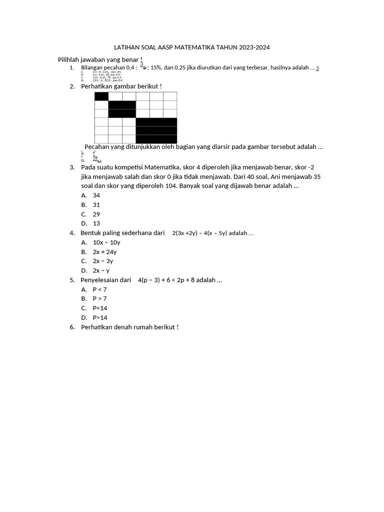 LATIHAN SOAL AASP Matematika | PDF