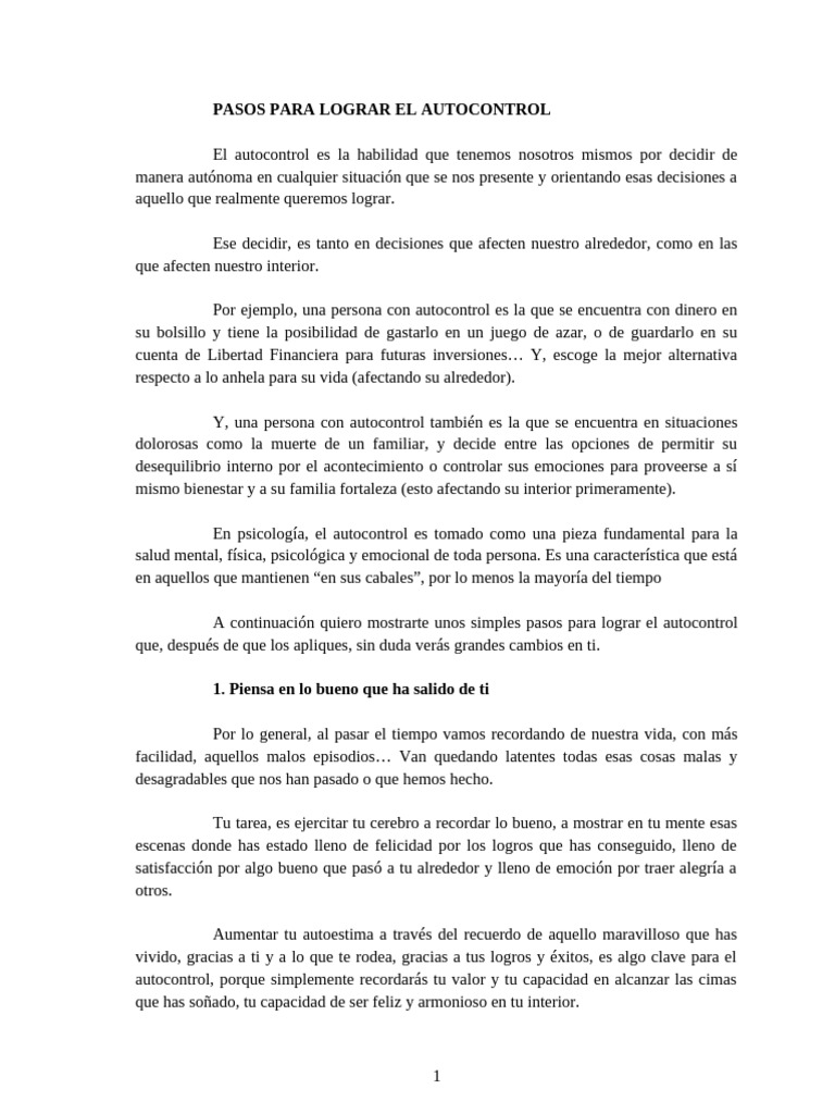PASOS PARA LOGRAR EL AUTOCONTROL | PDF