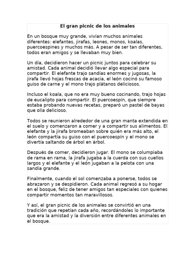 El Gran Picnic de Los Animales | PDF