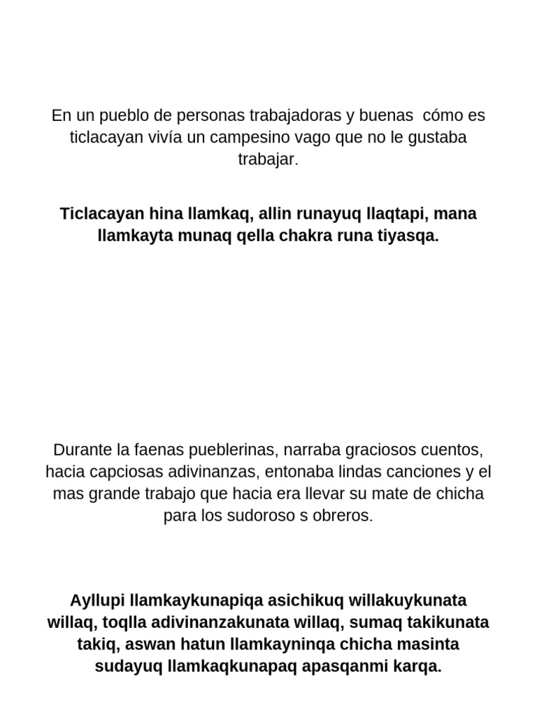 Cuento en Quechua 2 | PDF