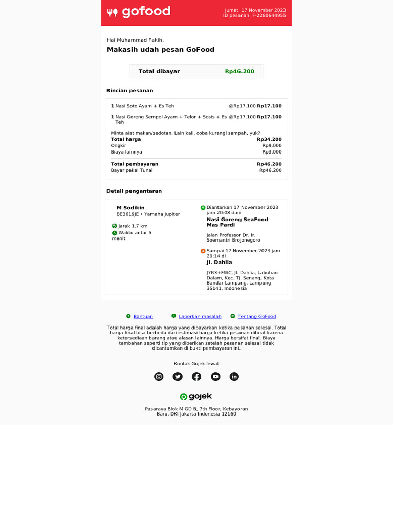 Makasih Udah Pesan Gofood: Total Dibayar | PDF
