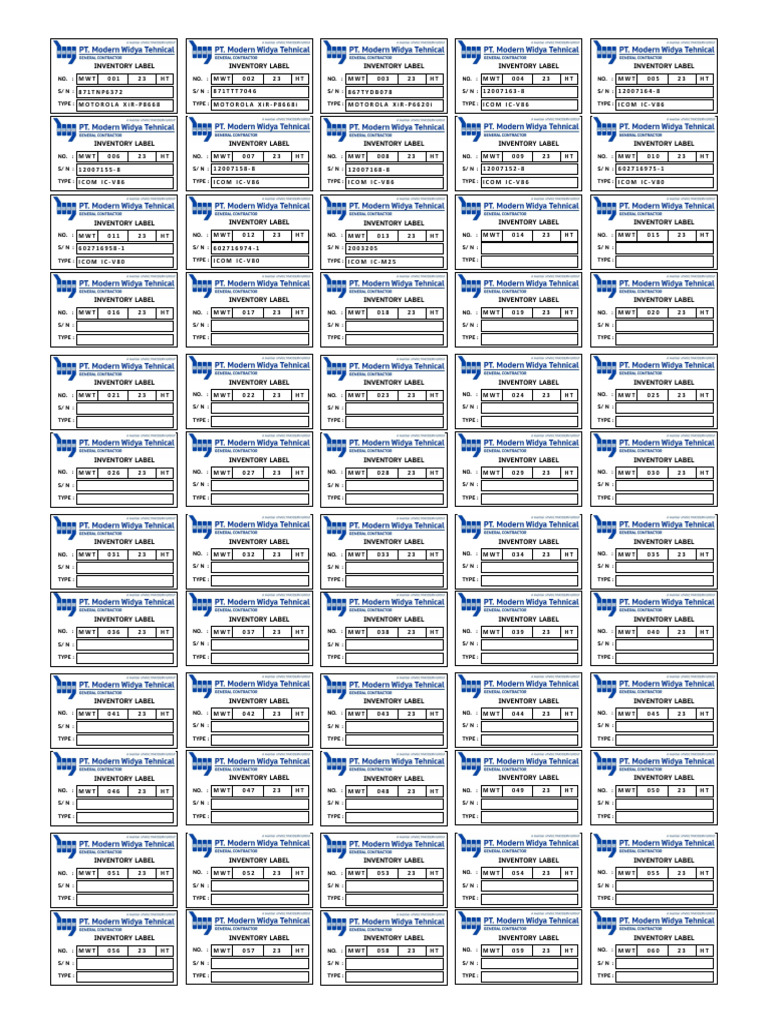 Radio HT Inventory Label | PDF