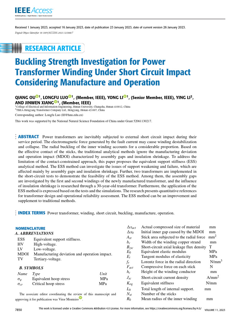 Buckling Strength Investigation For Power Transformer Winding Under ...