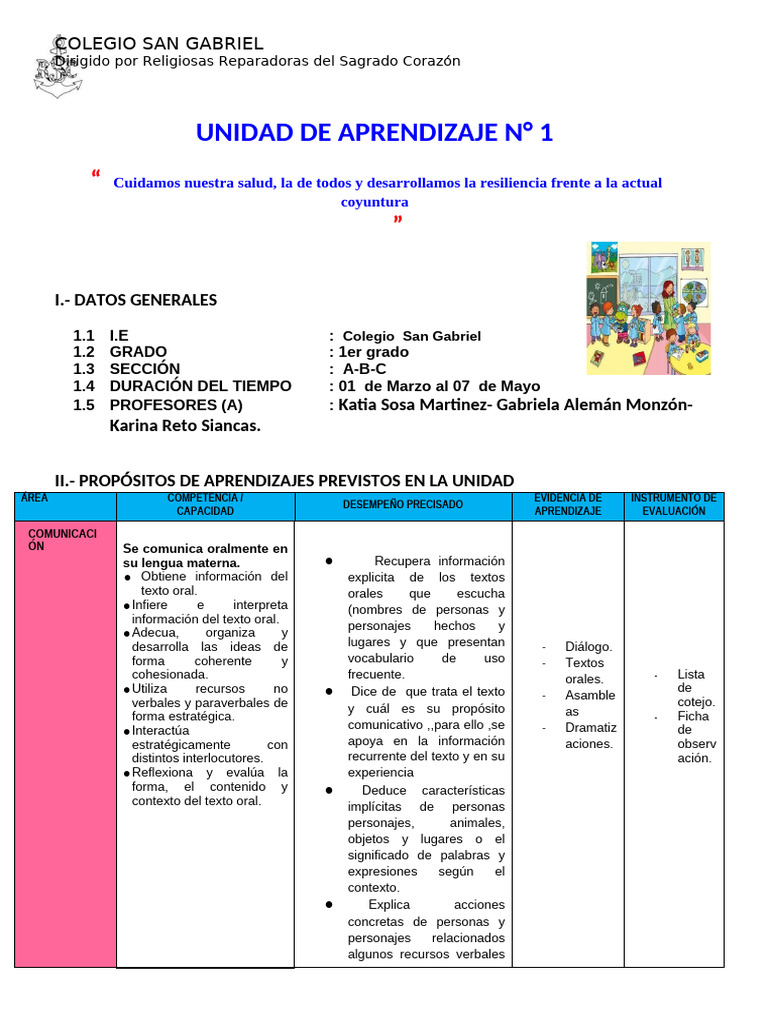 I Unidad 1° Grado 2021 | PDF
