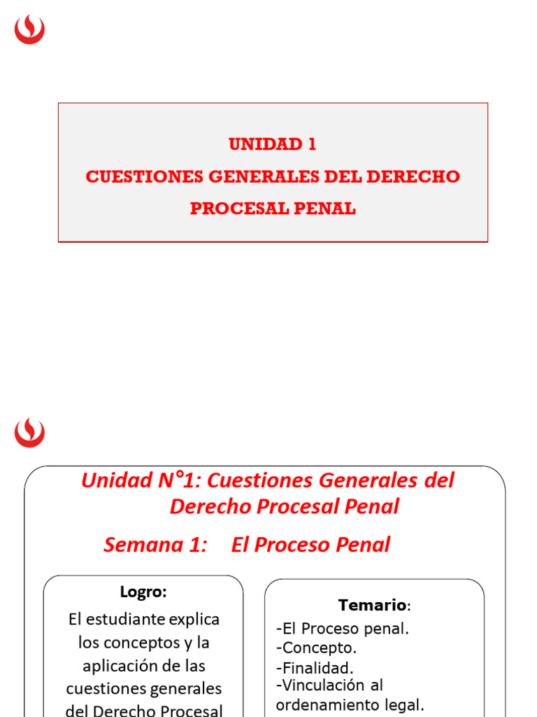 U1 SEMANA 1 DERECHO PROCESAL PENAL - PPTX 2023-2 | PDF