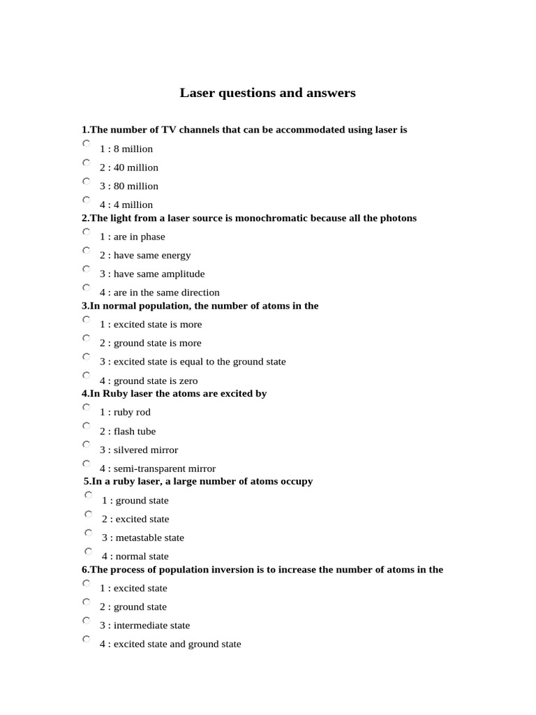 Laser QUESTIONS AND ANSWERS | PDF