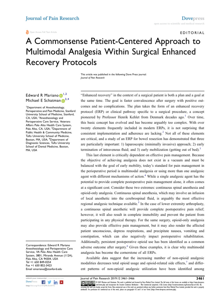 A Commonsense Patient Centered Approach To Multimodal Analgesia Pdf