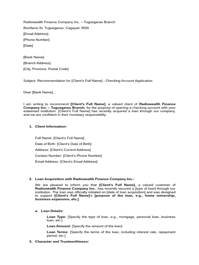 Bank Request Letter-Checking Account - Template | PDF