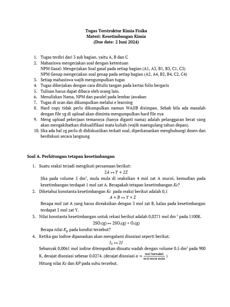 Soal Latihan Kesetimbangan Kimia 2024 | PDF