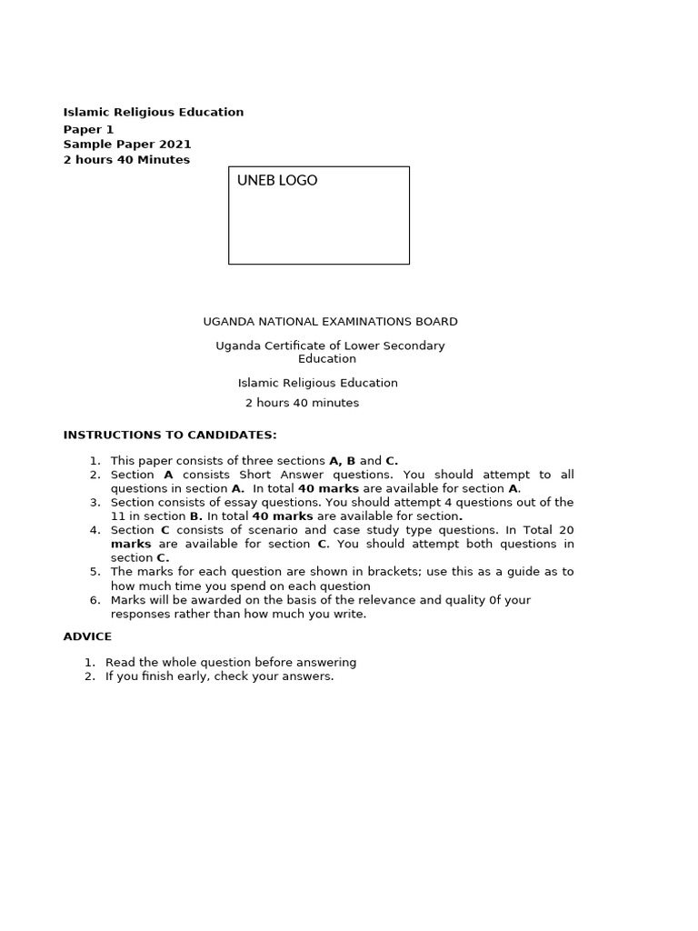 Islamic Religious Education Sample Exam Jude 1 | PDF