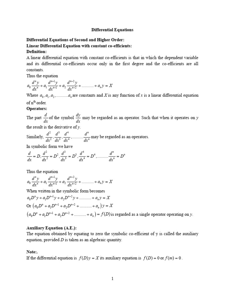 Differential Equations Notes | PDF