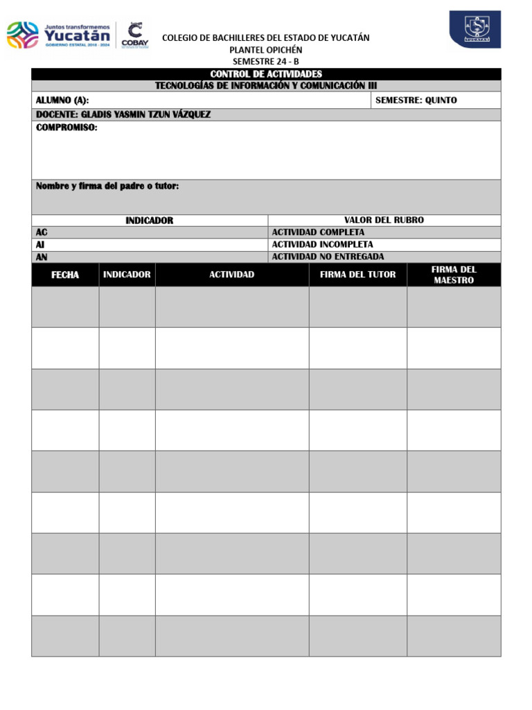 Control de Actividades de Tic S Iii - Quinto Semestre | PDF