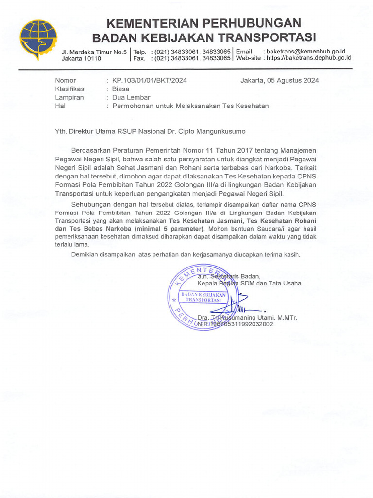 Surat Pengantar Mcu 2024 | PDF