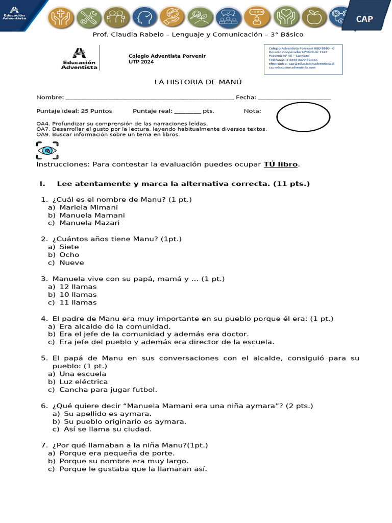 3° Básico Leng LA HISTORIA DE MANU | PDF