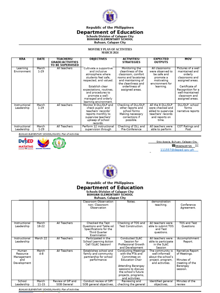 MONTHLY-PLAN-OF-ACTIVITIES March 2024 | PDF