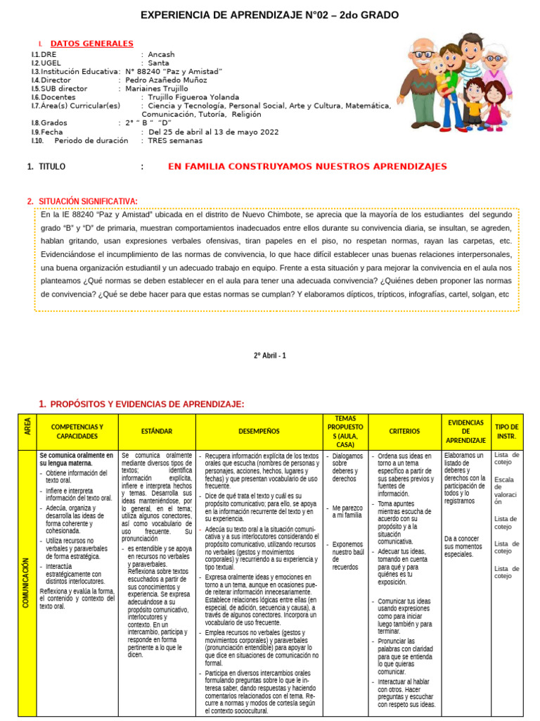 EXPERIENCIA - DE - APRENDIZAJE - N°02 - GRADO-ABRIL Y MAYO - Yolita - OK | PDF