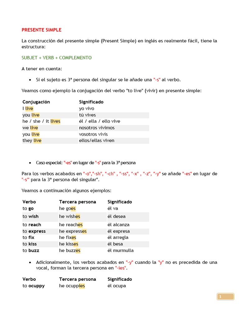 1 Presente Simple | PDF