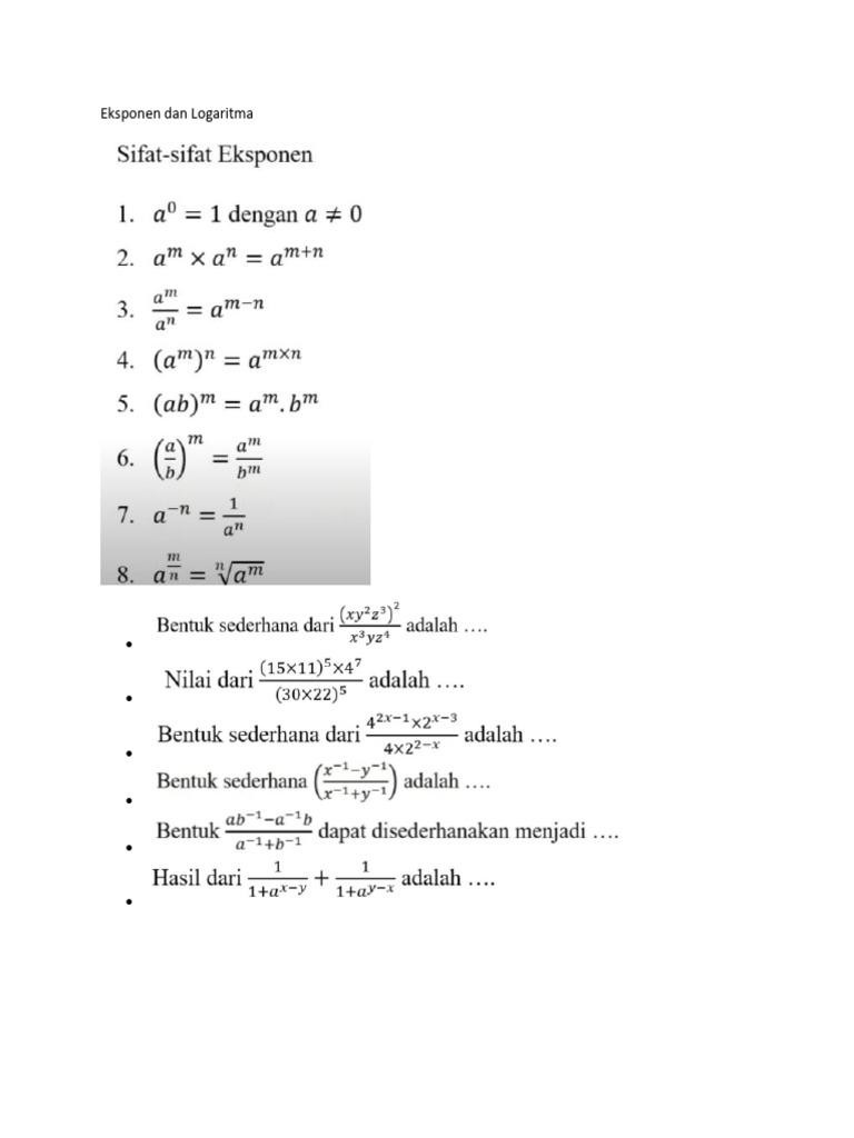 Eksponen Dan Logaritma | PDF