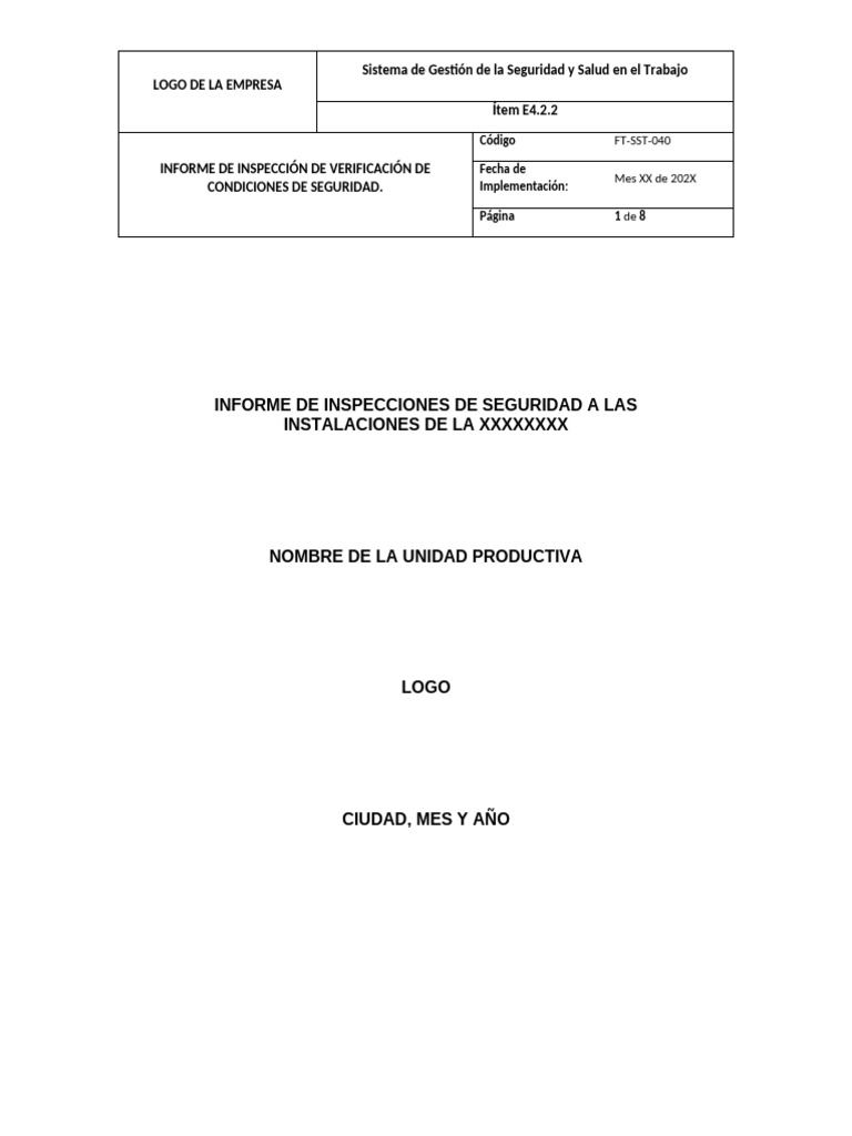 Formato Informe Inspecciones de Seguridad | PDF