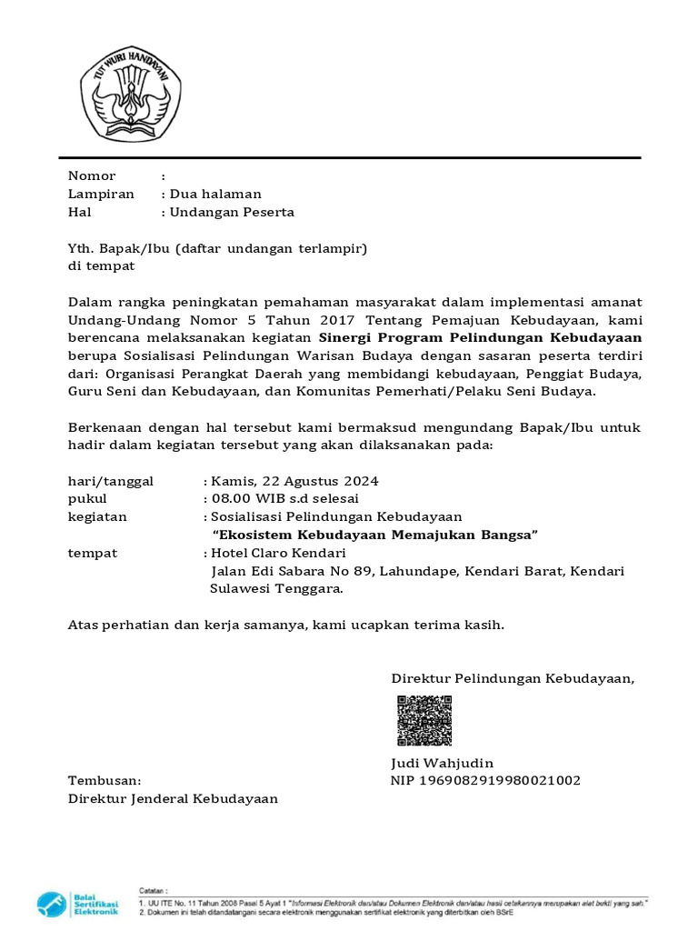 Surat Undangan Peserta Kendari | PDF