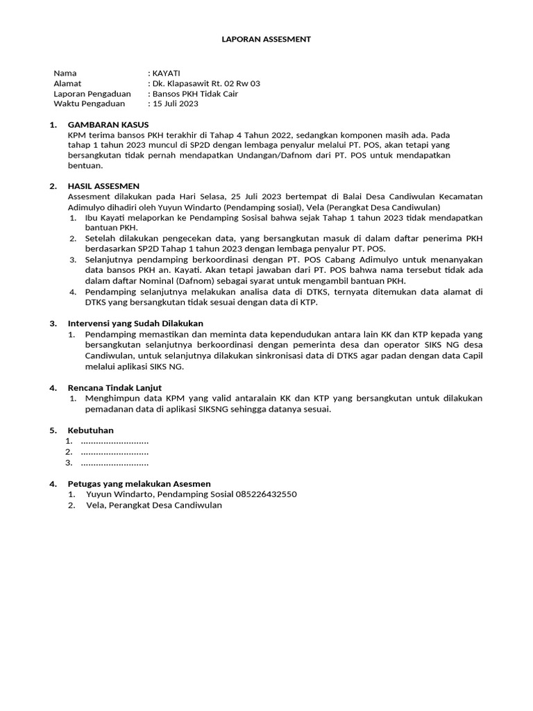 Contoh Laporan Hasil Assesment | PDF