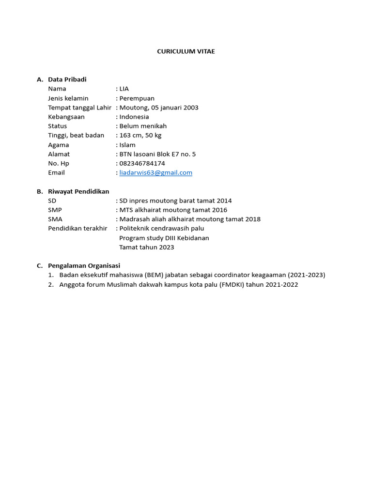 Curiculum Vitae Lia | PDF