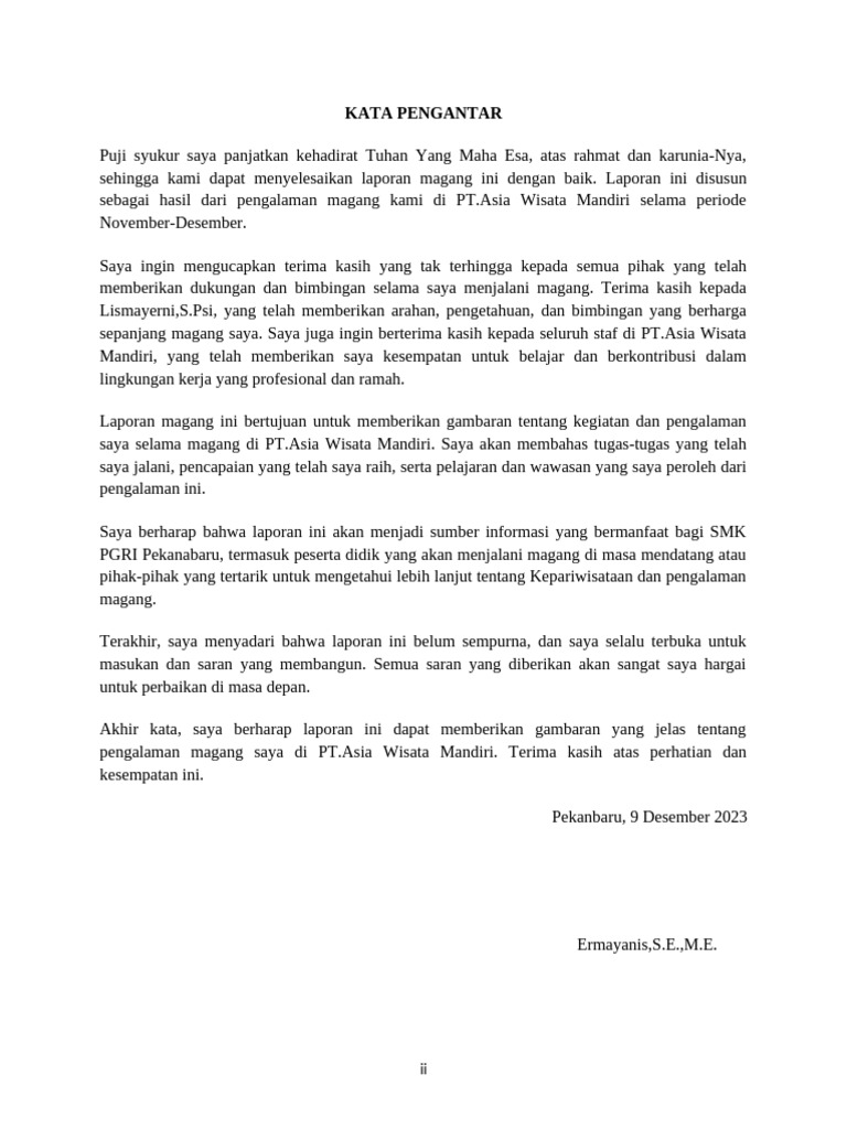 Kata Pengantar Magang Anis | PDF