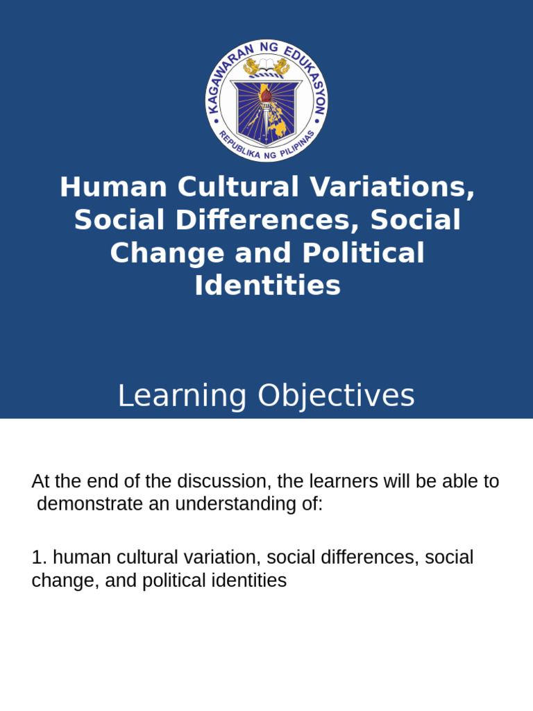 Lesson 1 Human Cultural Variations Social Differences Social Change and ...
