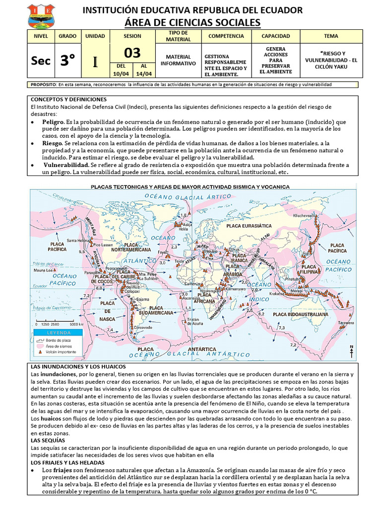 Ficha Informativa - Ccss - 3o - Sesion - 03 RIESGO Y VULNERABILIDAD - EL CICLON YAKU | PDF ...