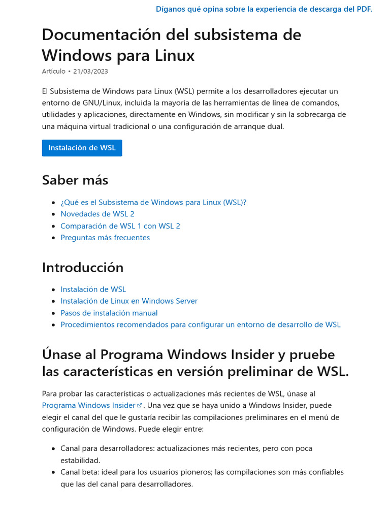 Windows WSL - Microsoft Learn - Windows-Wsl Linux | PDF