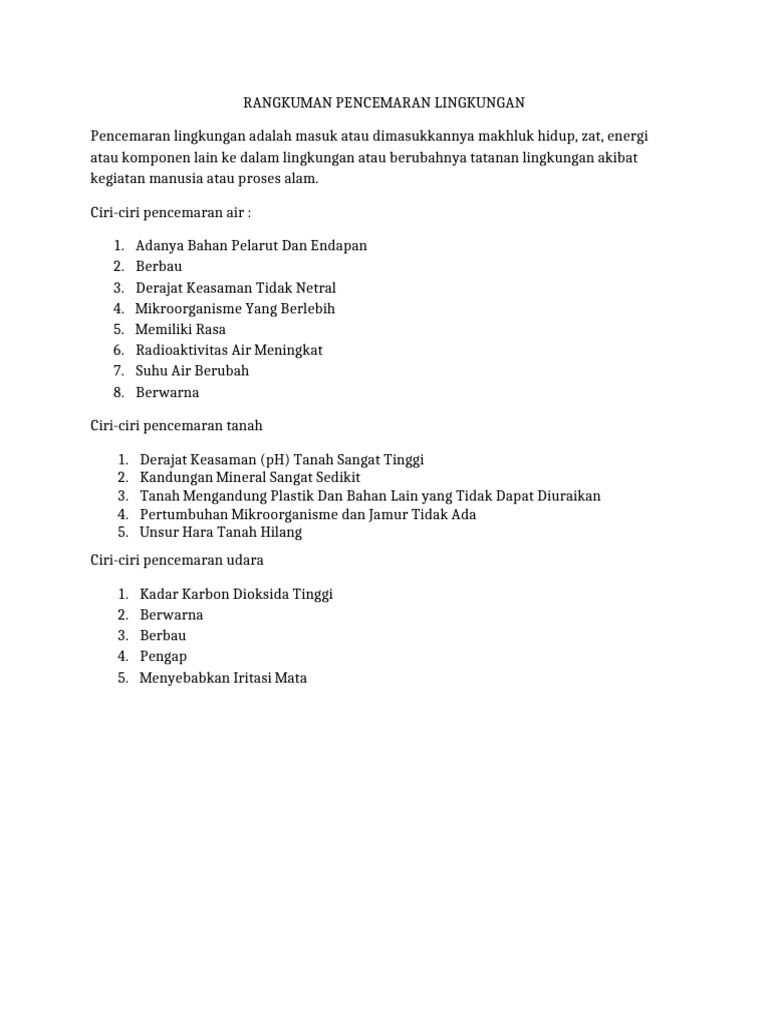 Rangkuman Pencemaran Lingkungan | PDF