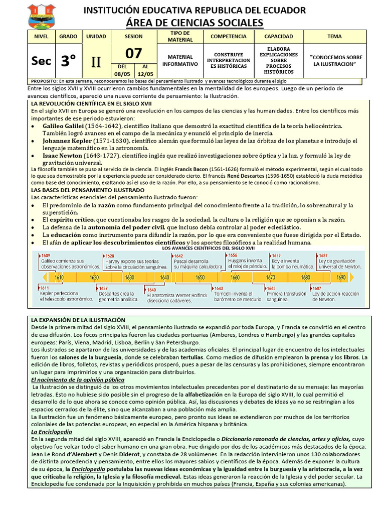 Ficha Informativa - Ccss - 3o - Sesion - 07 - Concemos - Sobe - La - Ilustracion | PDF | Era de ...
