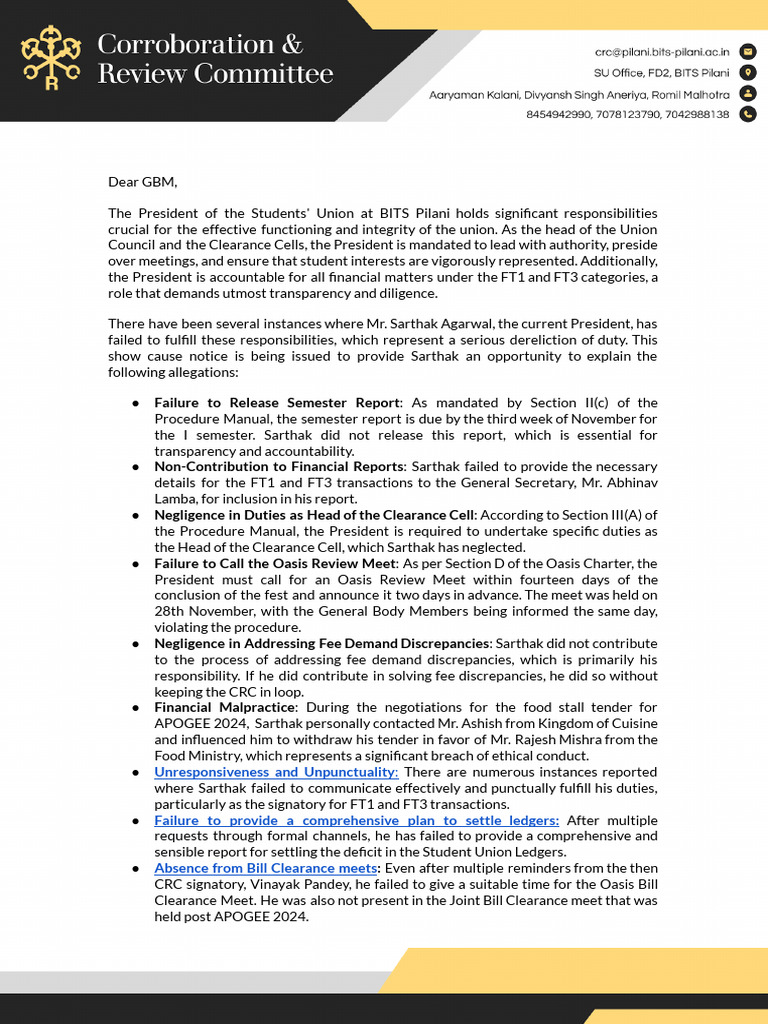 SU President Violations Report | PDF