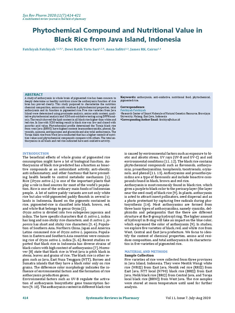 STUDY BLACK RICE Phytochemical Compound and Nutritional Value in Black ...
