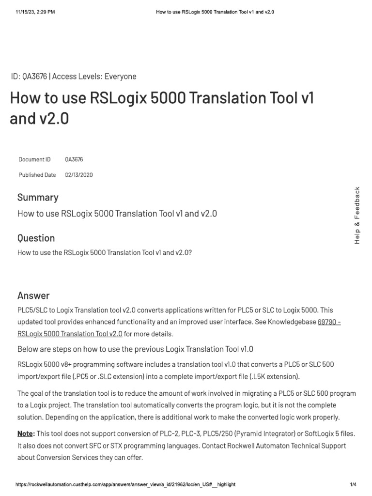 How To Use RSLogix 5000 Translation Tool v1 and v2.0 | PDF