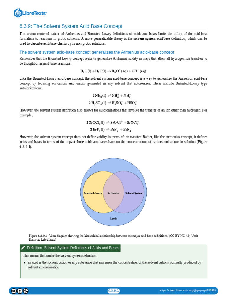 6.3.09 The Solvent System Acid Base Concept | PDF