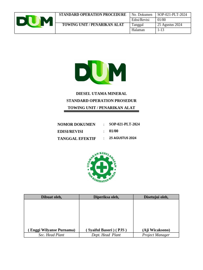 Sop 021 PLT 2024 Towing Unit | PDF