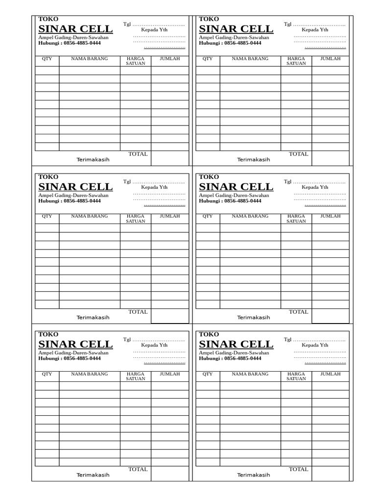 Nota Toko Sinar Cell | PDF
